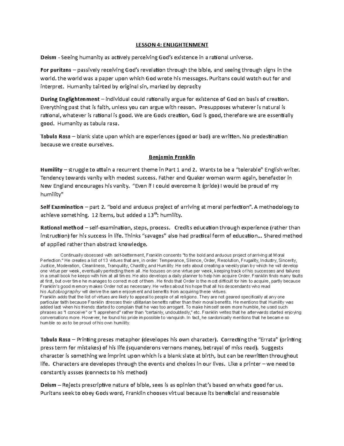 Lesson 4 - Enlightenment - Franklin, de Crevacoeur, Paine, Jefferson ...