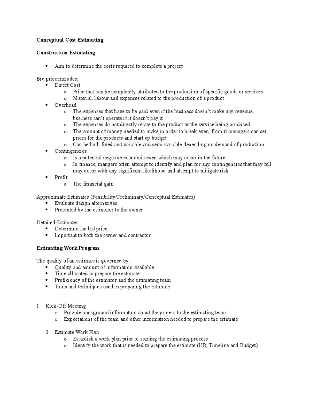 CVEN3101-Notes - Notes on whole course content - Conceptual Cost ...