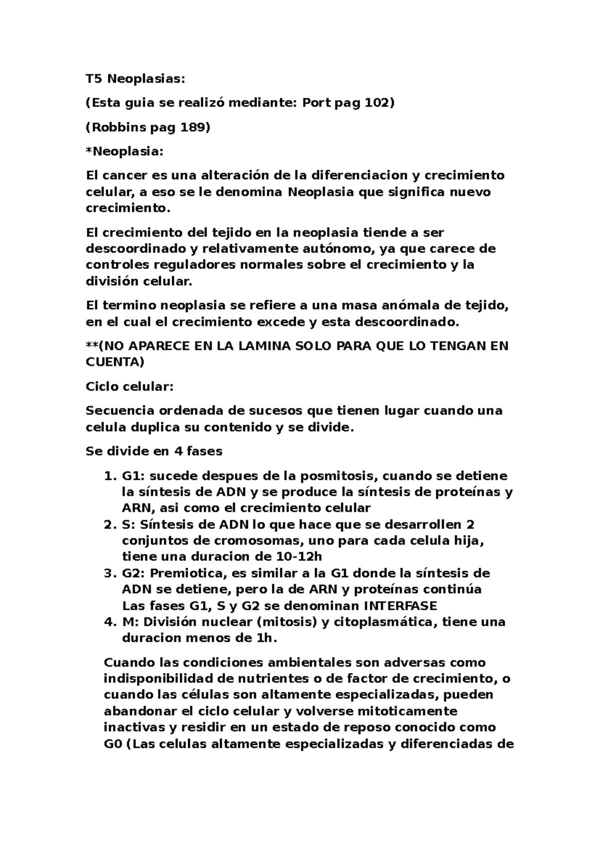 T5 Neoplasias guia - T5 Neoplasias: (Esta guia se realizó mediante ...