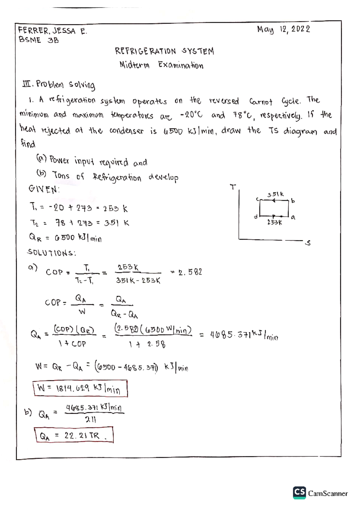 Refrigeration System Problem Solving - Mechanical Engineering ...