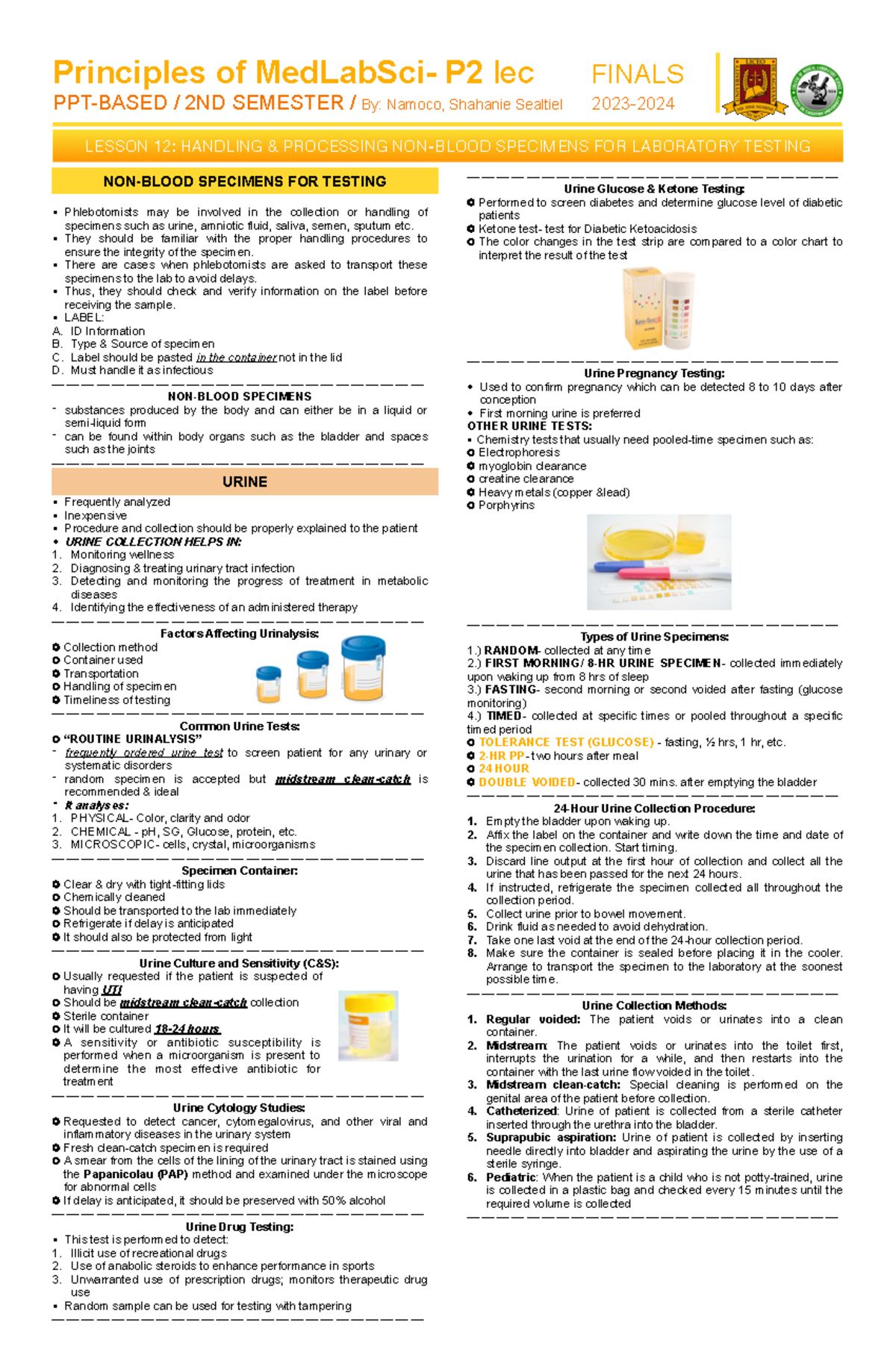 XII. Handling & Processing NON- Blood Specimens FOR Laboratory Testing ...