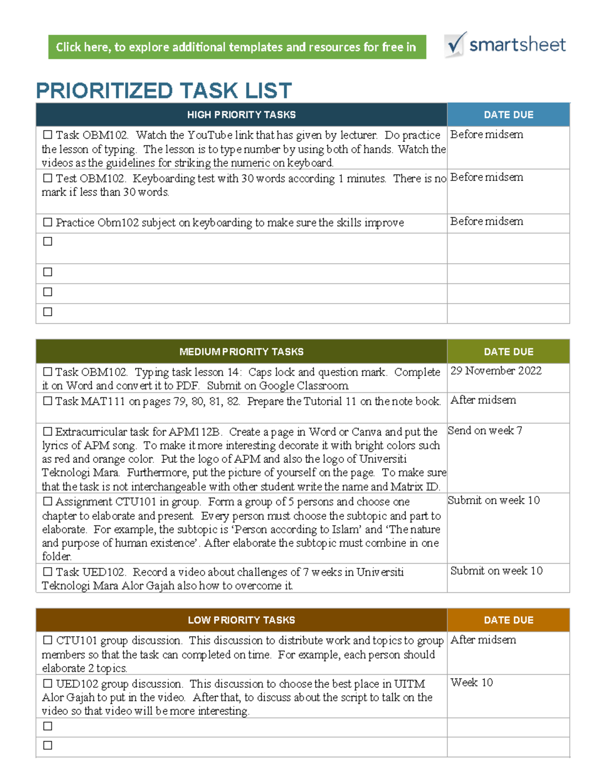 Prioritized To-Do List - Click here, to explore additional templates ...