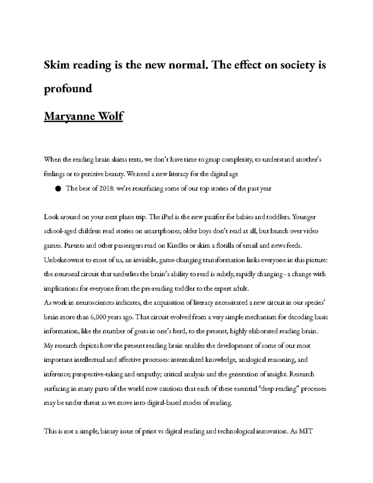 Maryanne Wolf Unit 2 Plan Essay - PRPE A108 - UAA - StuDocu