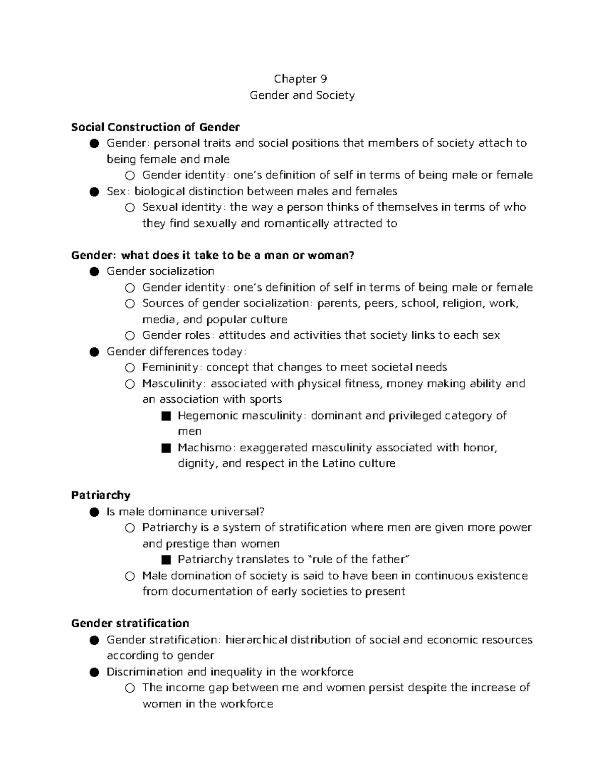Soc 280 Ch 9 Notes - Chapter 9 Gender and Society Social Construction ...