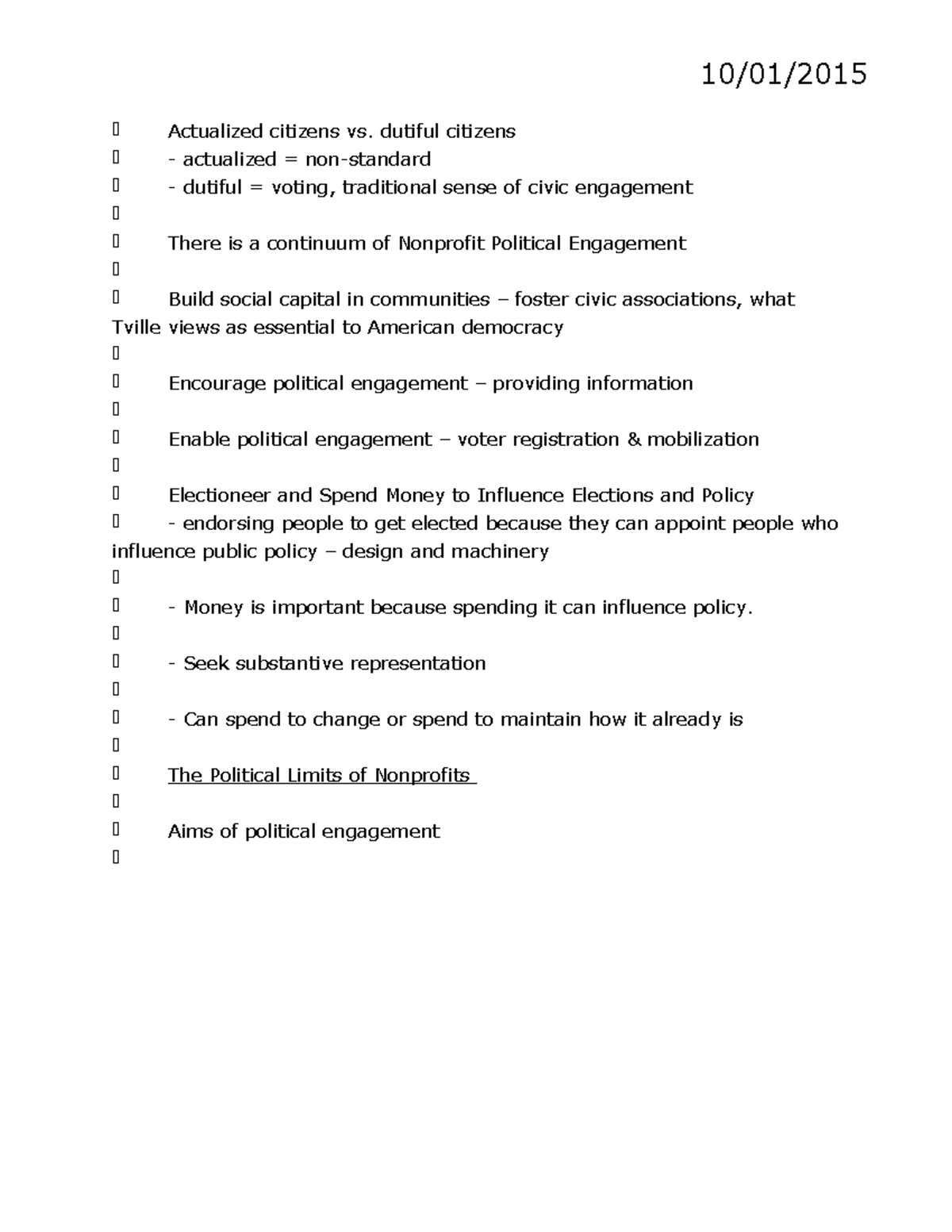 POLS Oct 1 - Professor Owens - 10/01/2015 Actualized citizens vs ...