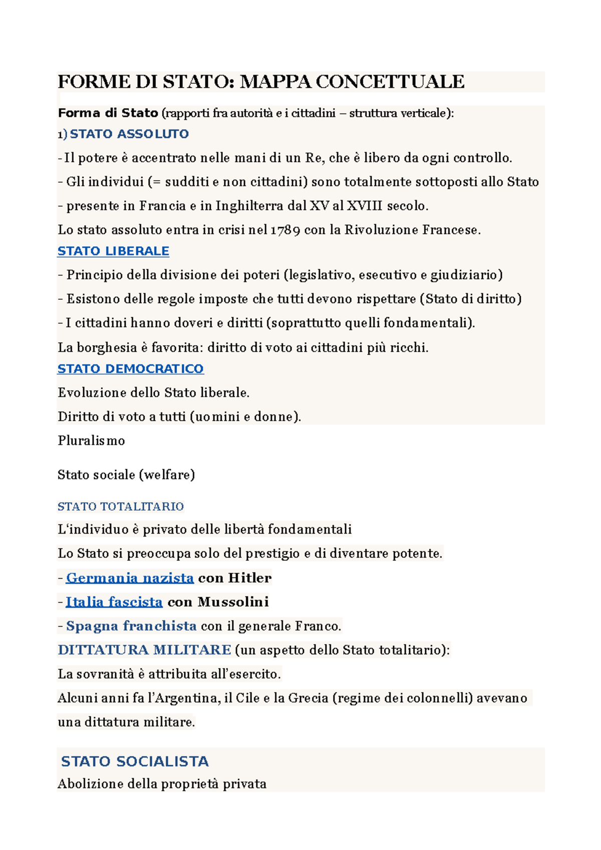 Forme di stato e forme di governo - FORME DI STATO: MAPPA CONCETTUALE ...