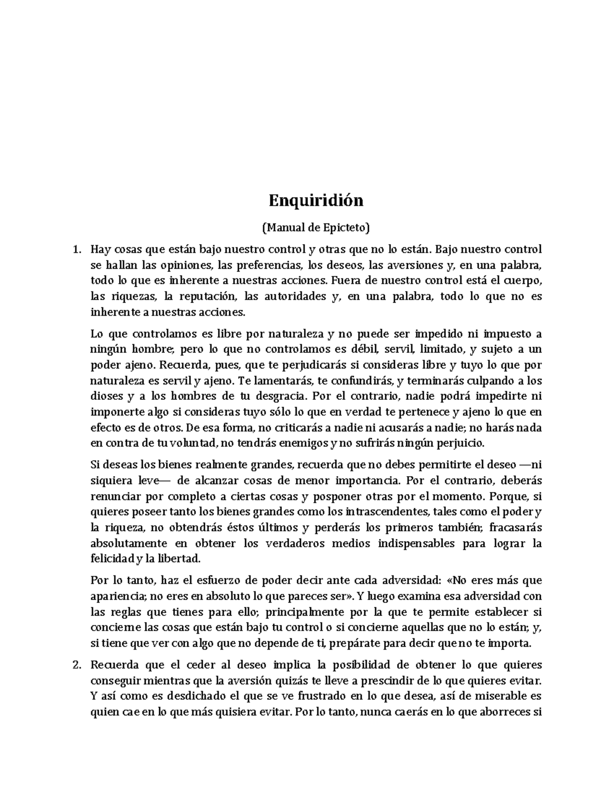 Texto 5 Epicteto-Manual - Enquiridión (Manual de Epicteto) Hay cosas ...