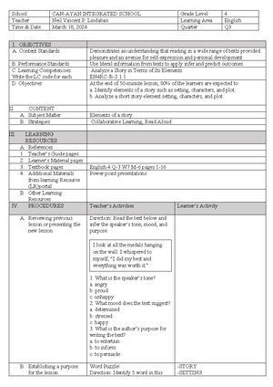 English 4 lesson plan- March 14 - School CAN-AYAN INTEGRATED SCHOOL ...