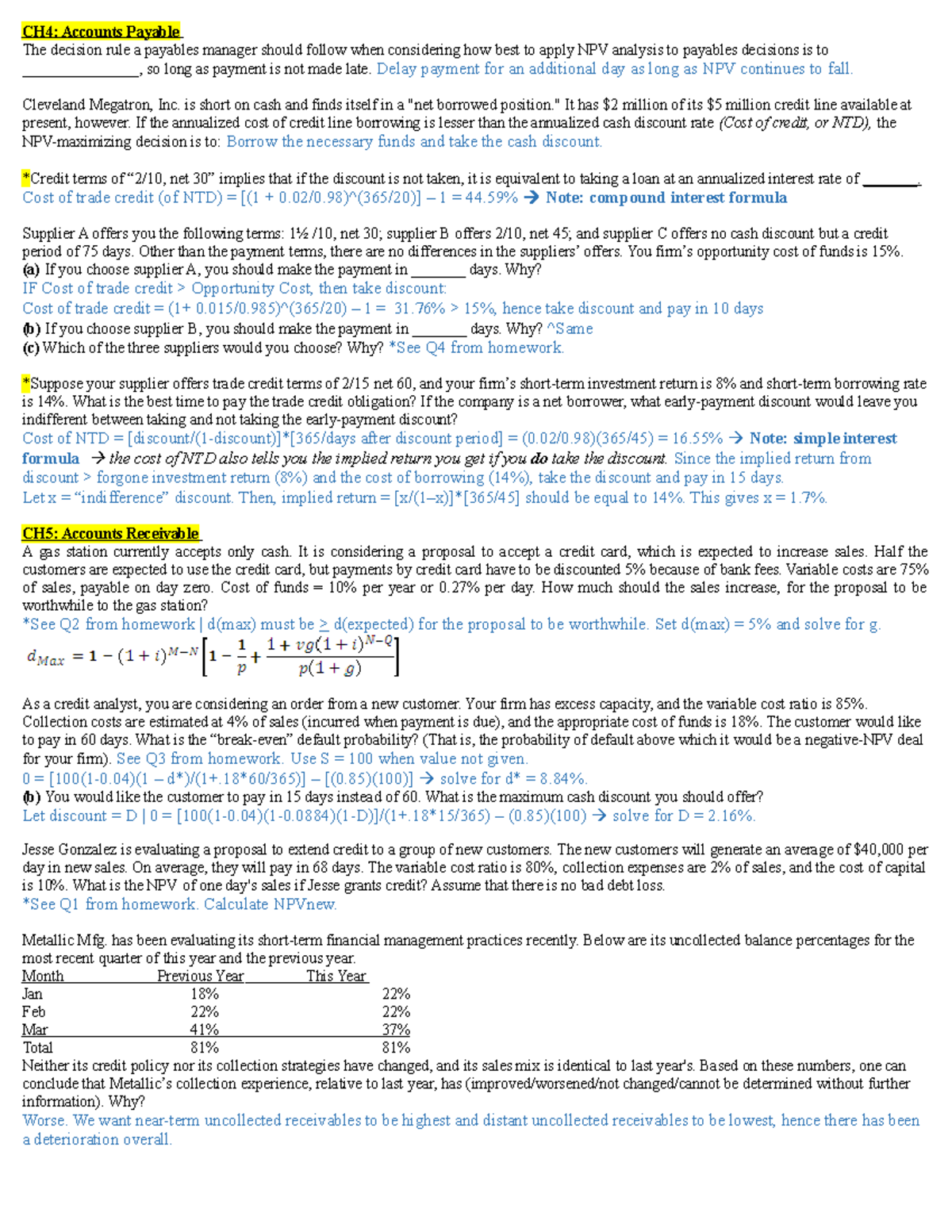 Test #2 Question Solutions - CH4: Accounts Payable The decision rule a ...
