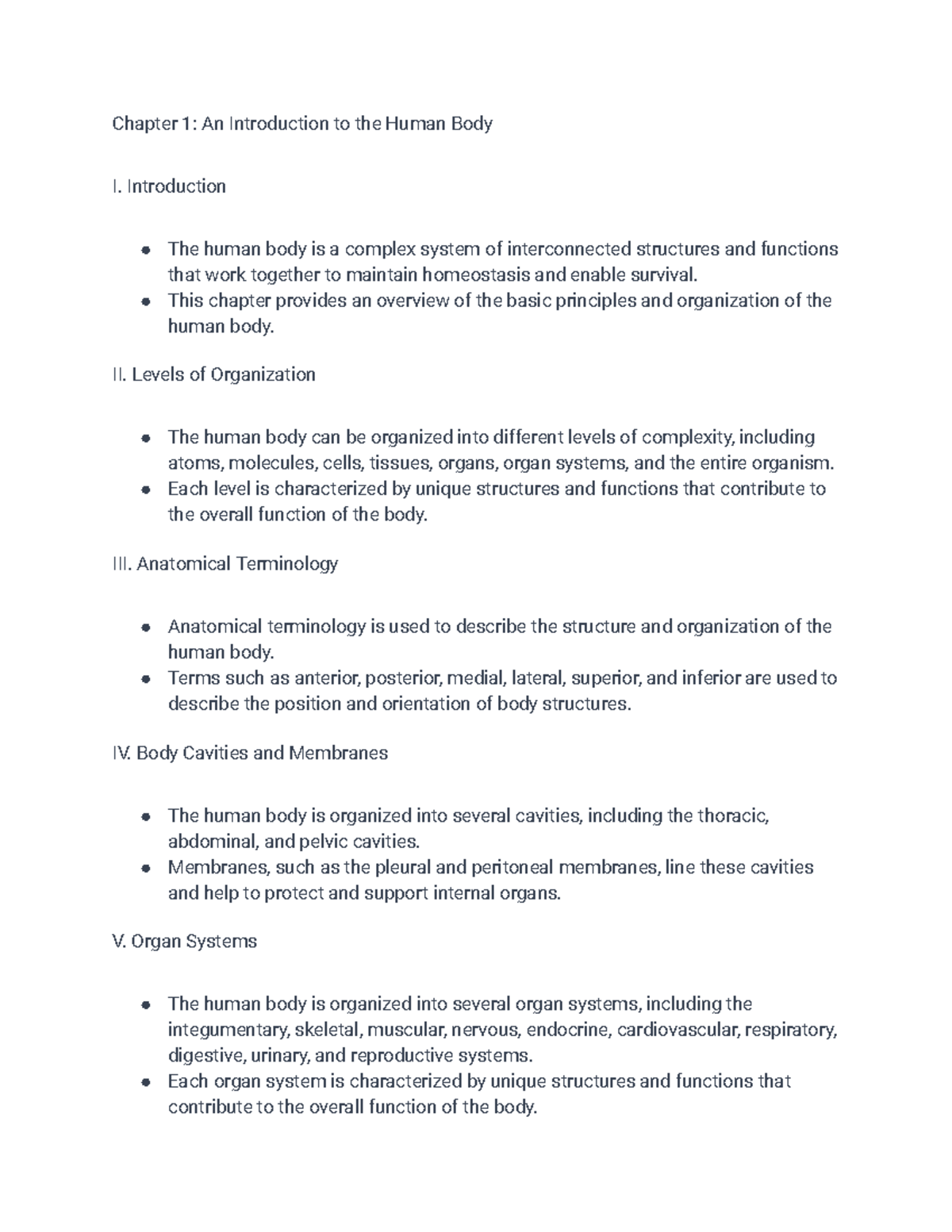 BIO 1 - Human Anatomy and Physiology chapter 1 notes - Chapter 1: An ...