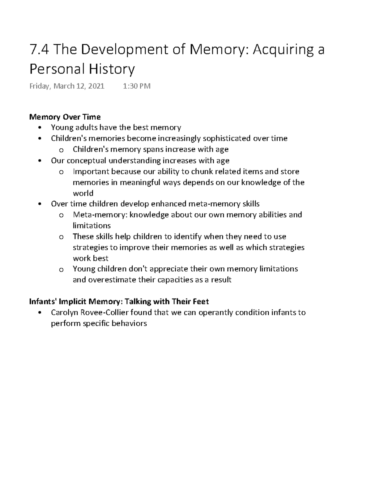 74 The Development Of Memory Acquiring A Personal History Memory Over Time Young Adults 