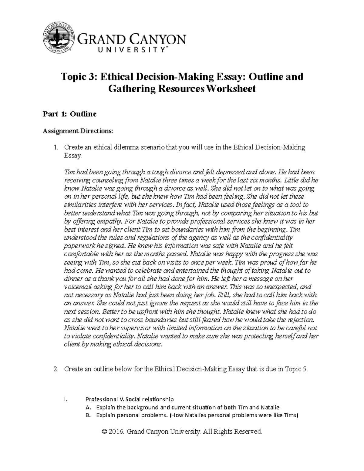 Completed Outline BHS-320 - Topic 3: Ethical Decision-Making Essay ...