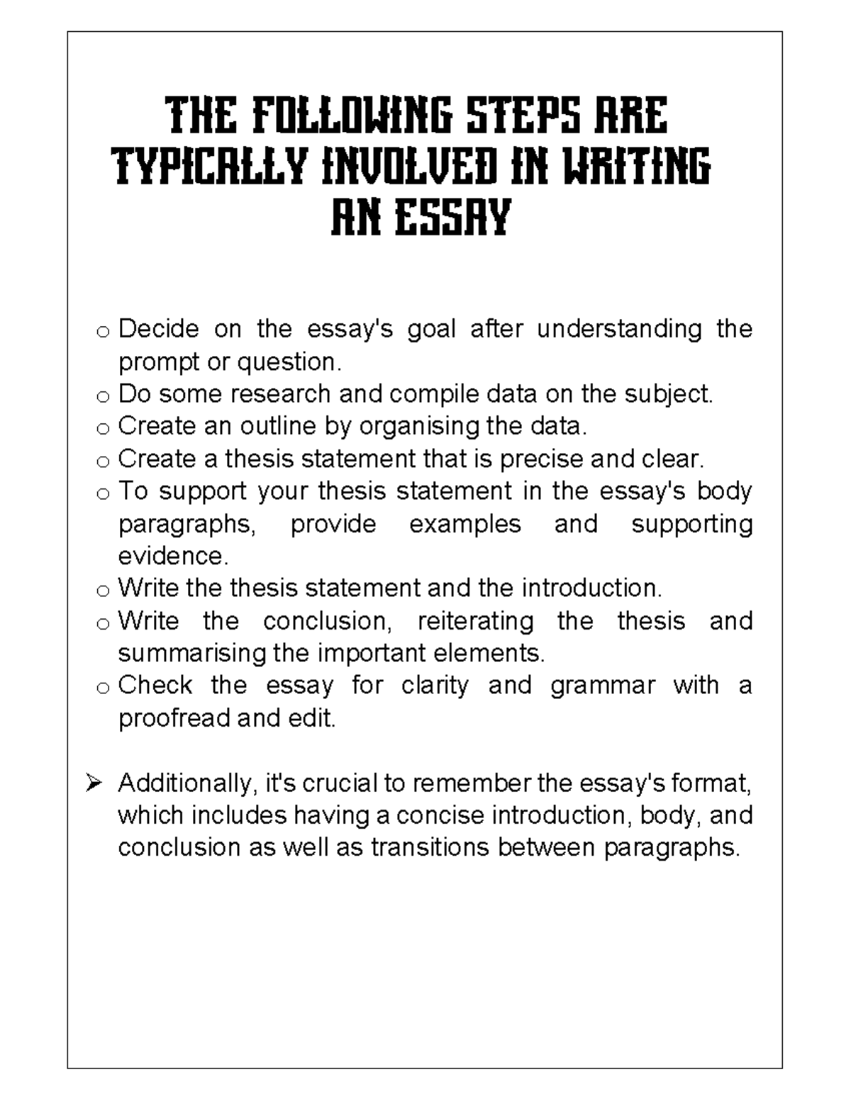 The following steps are typically involved in writing an essay - The ...