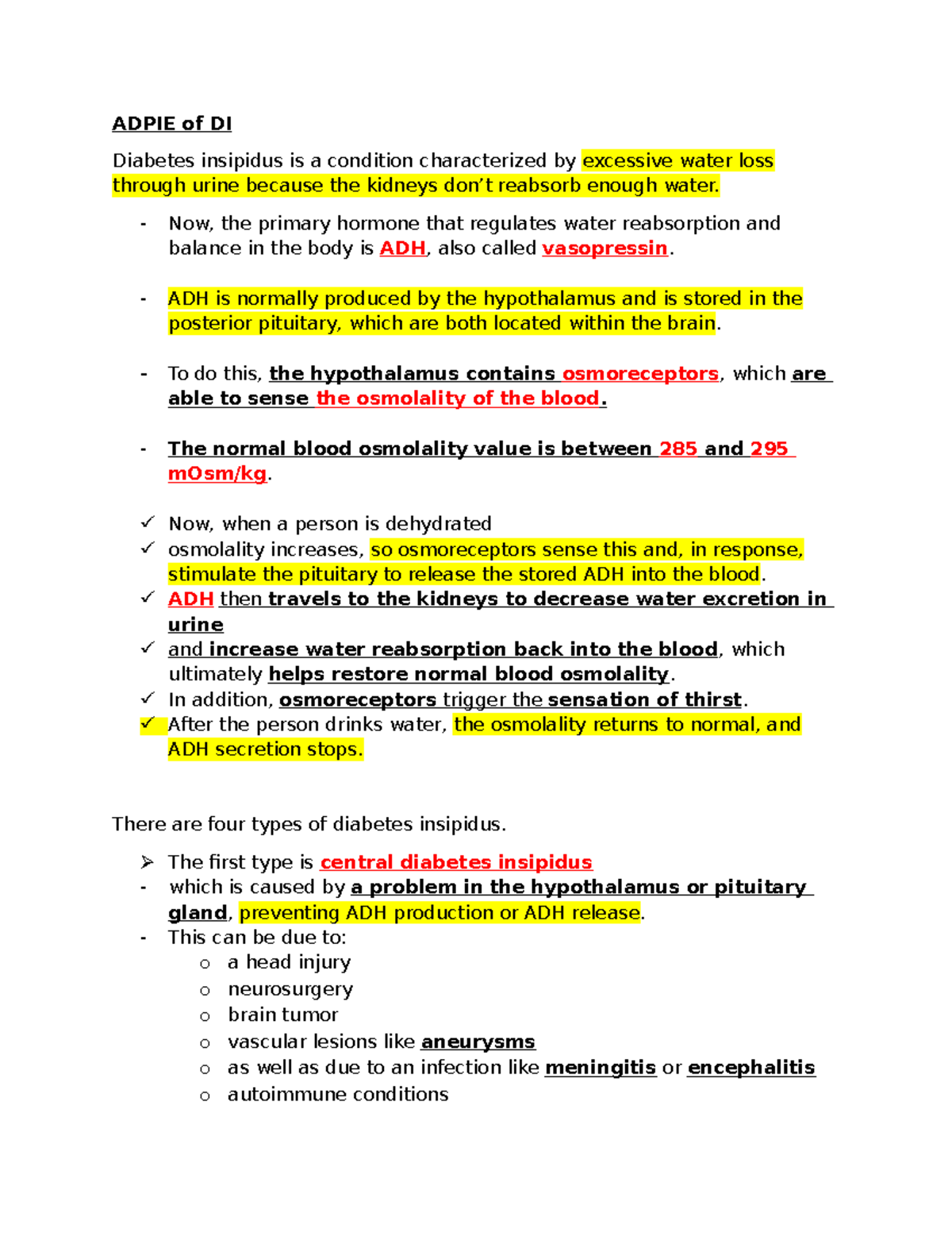Adpie-of-DI - HA LECTURE - ADPIE of DI Diabetes insipidus is a ...