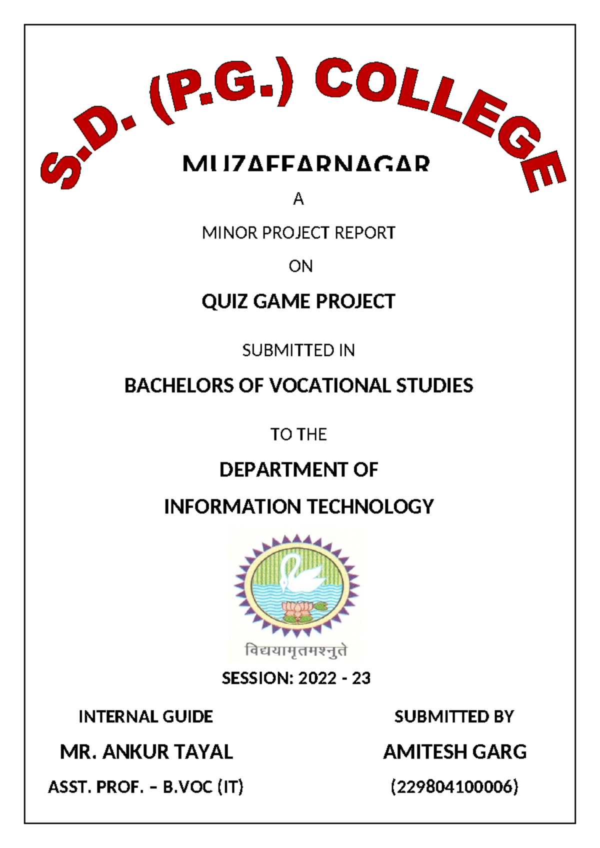 Quiz Game Project using C-Language - MUZAFFARNAGAR A MINOR PROJECT ...