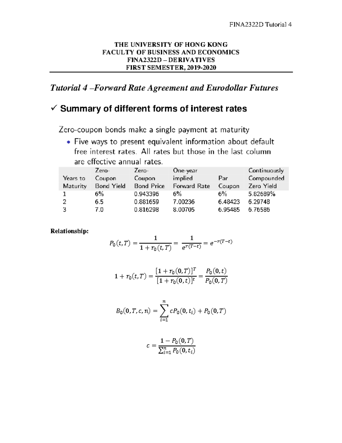 FINA2322 Tutorial 4 tutorial tutorial tutorial - THE UNIVERSITY OF HONG ...