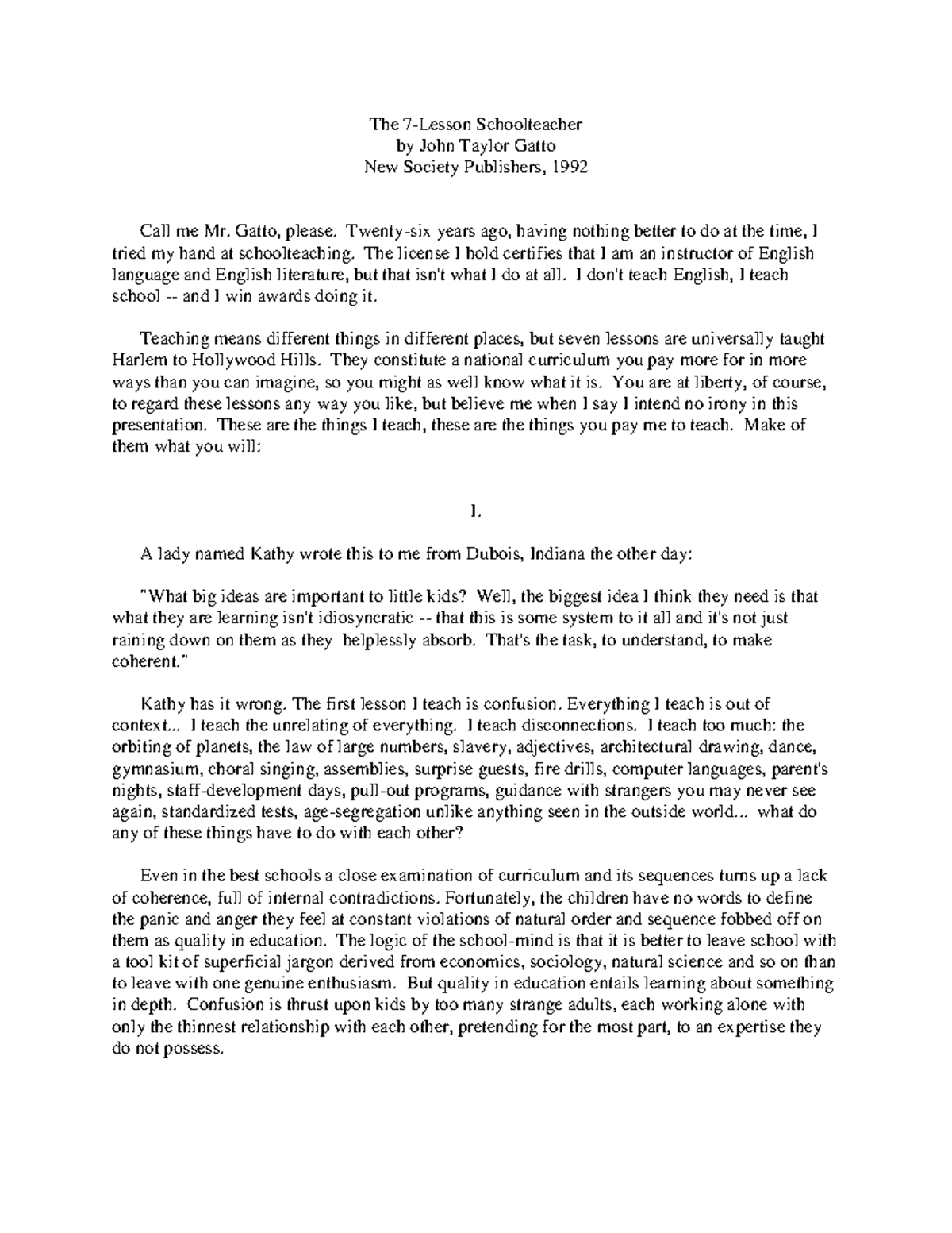 7 Lessons- Gatto - Material for exam - The 7-Lesson Schoolteacher by ...