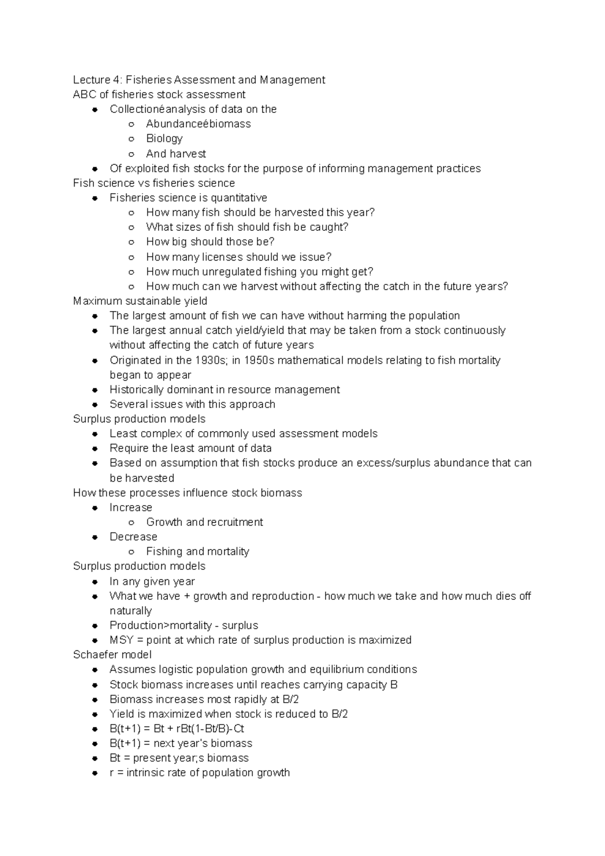 Lecture 4 Fisheries Assessment and Management - Lecture 4: Fisheries ...