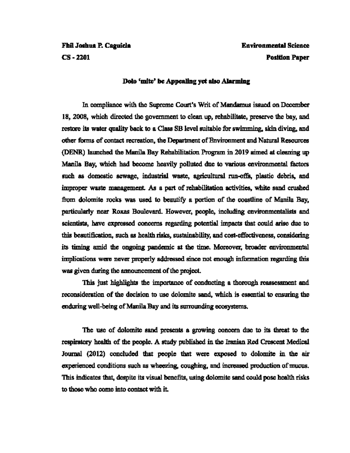 Env Scie Pos Paper - Corporate law - Studocu