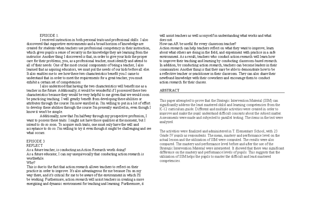 Episode 1 - FS2 - EPISODE 1. I received instruction in both personal ...