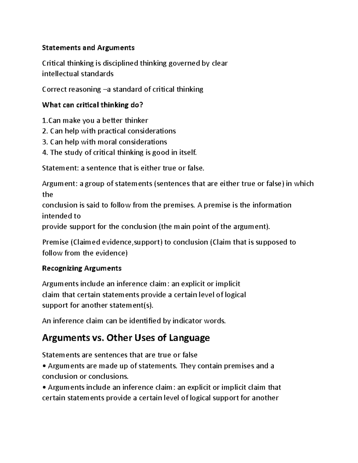 Notes - Statements and Arguments Critical thinking is disciplined ...