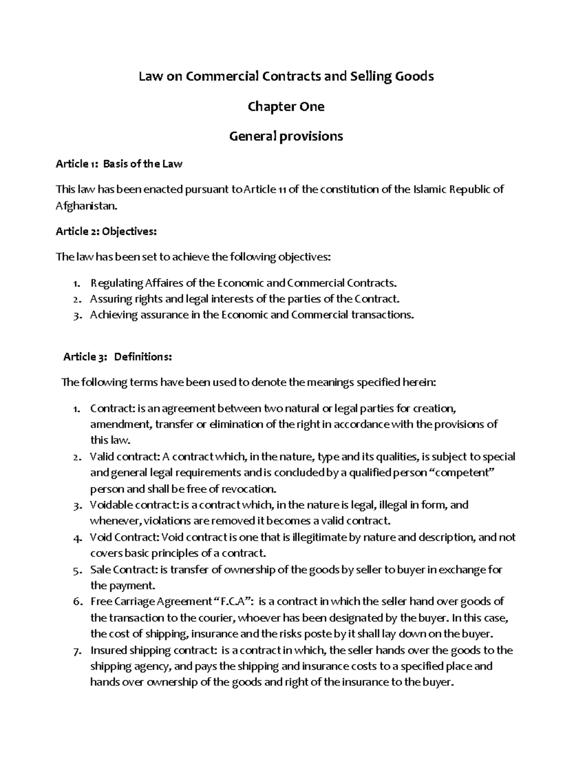 Law on Commercial Contracts and Selling Property - English - Law on ...