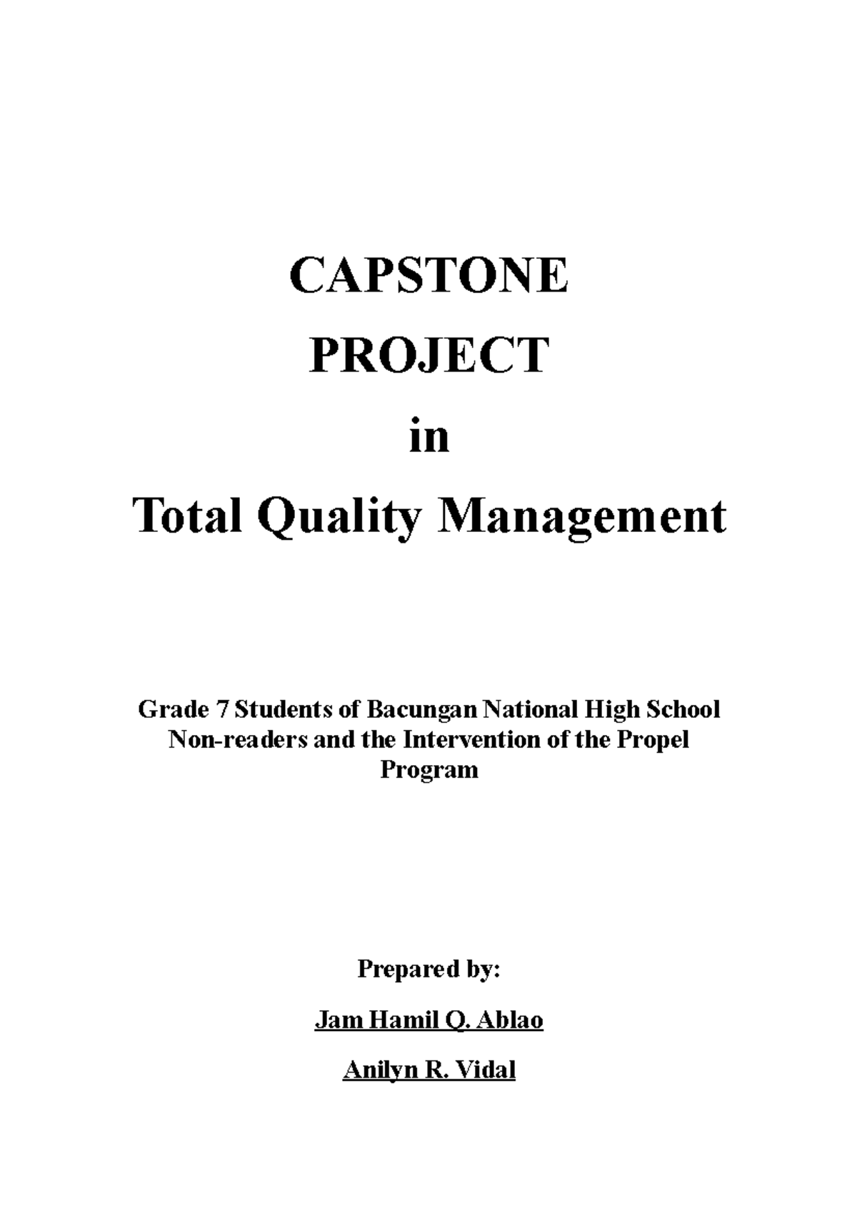TQM Capstone Project - This is helpful - CAPSTONE PROJECT in Total ...