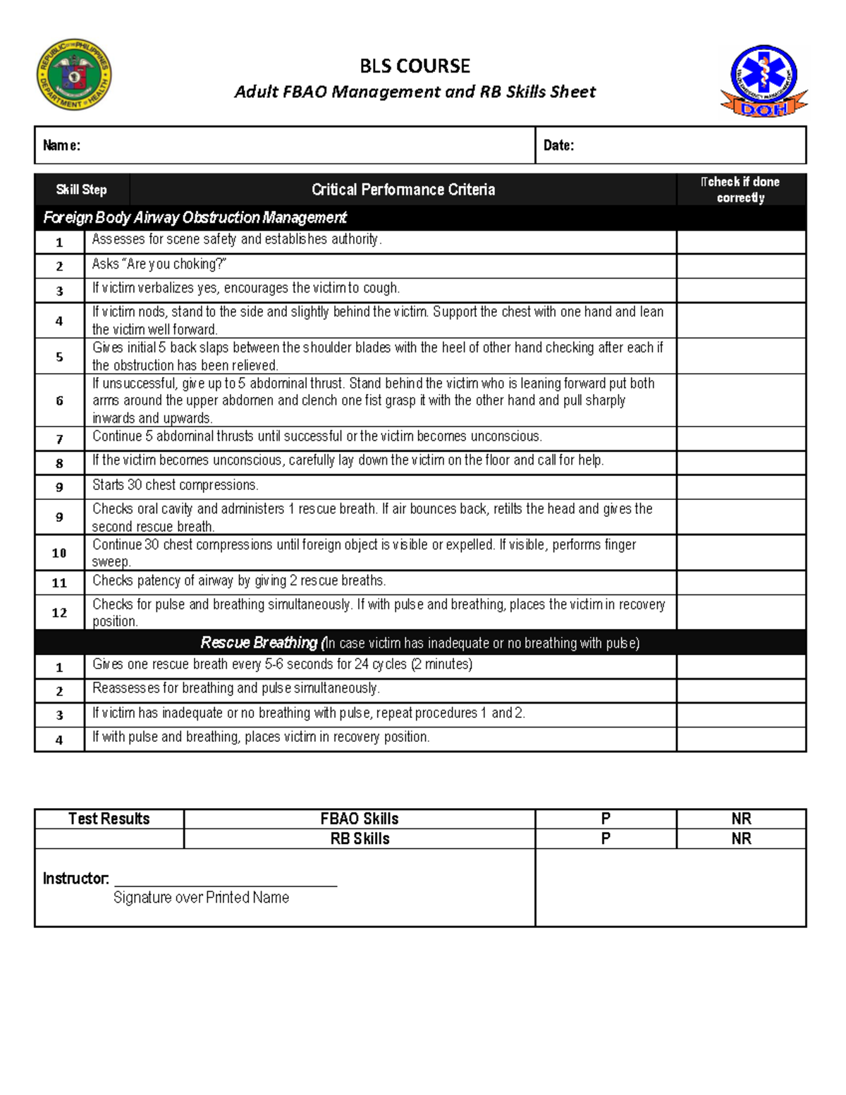 Adult FBAO RB Skills sheet 032618 v2 - BLS COURSE Adult FBAO Management ...