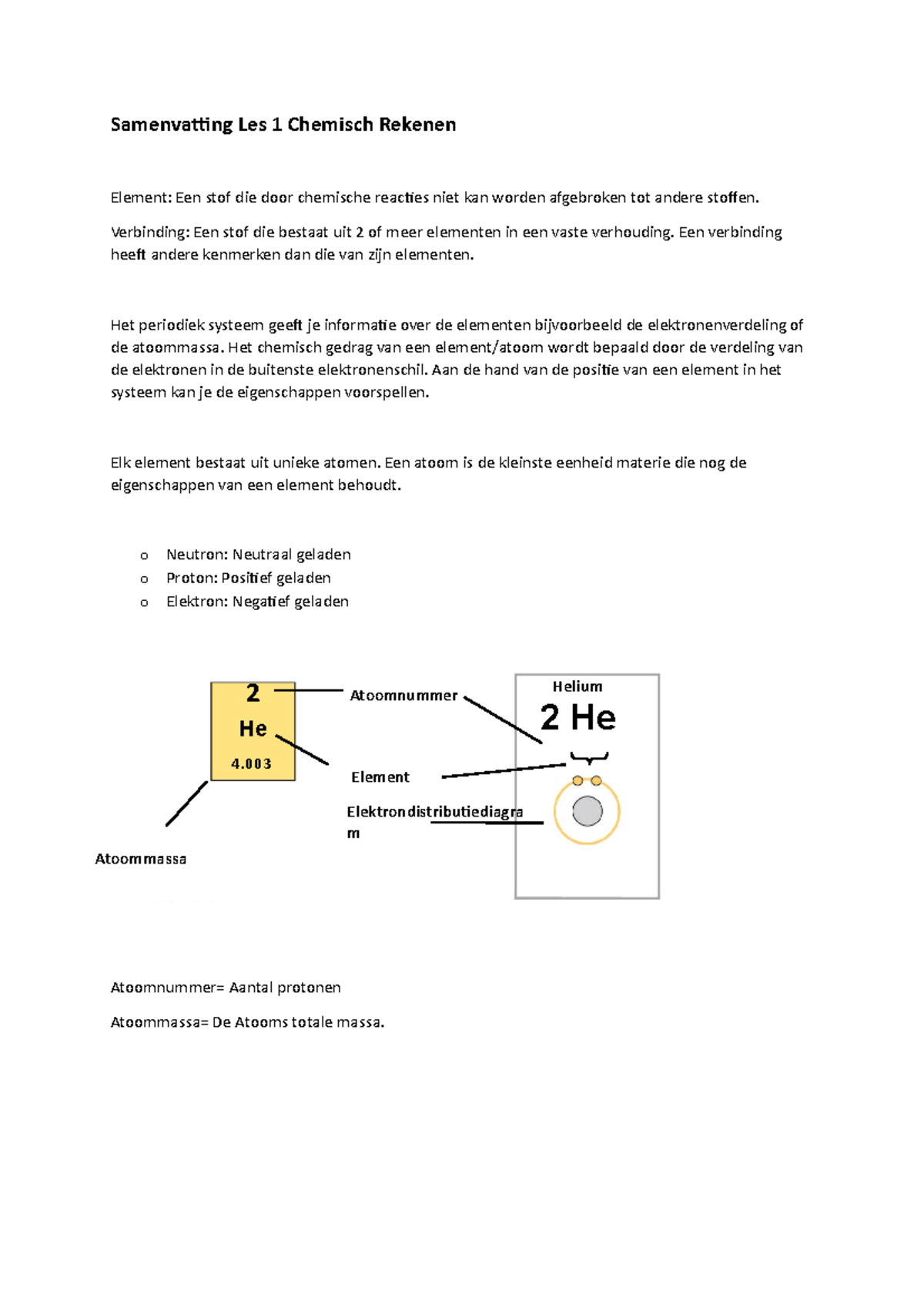 Samenvatting Chemisch rekenen ( Toets) - Samenvatting Les 1 Chemisch ...
