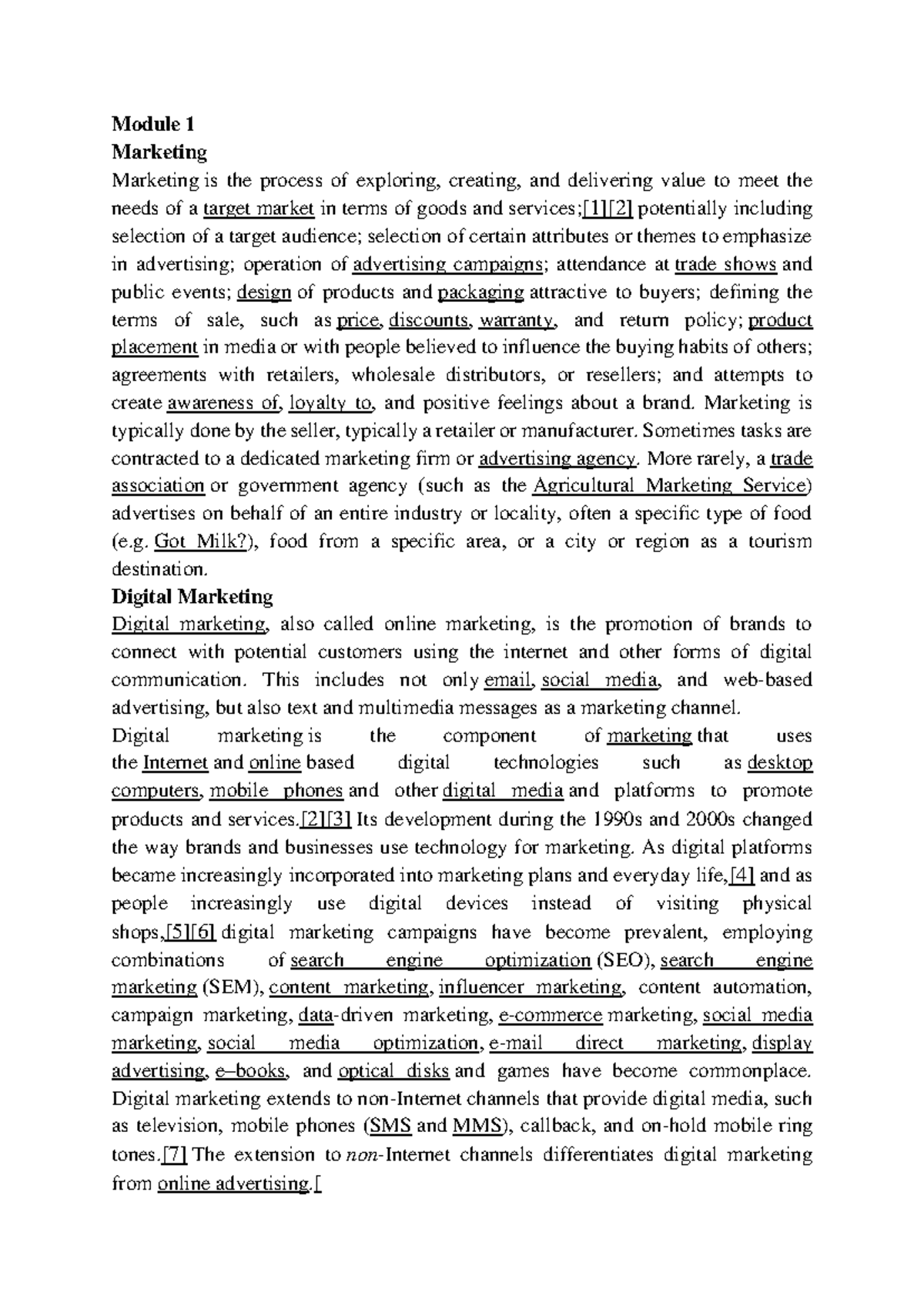 Social media marketing - Module 1 Marketing Marketing is the process of ...