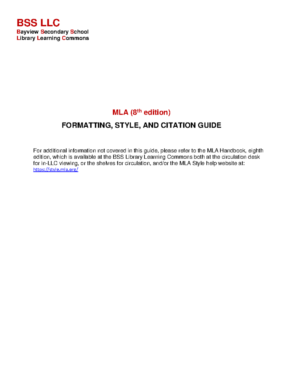 MLA Guide - Summary Gr 12 English - BSS LLC Bayview Secondary School ...