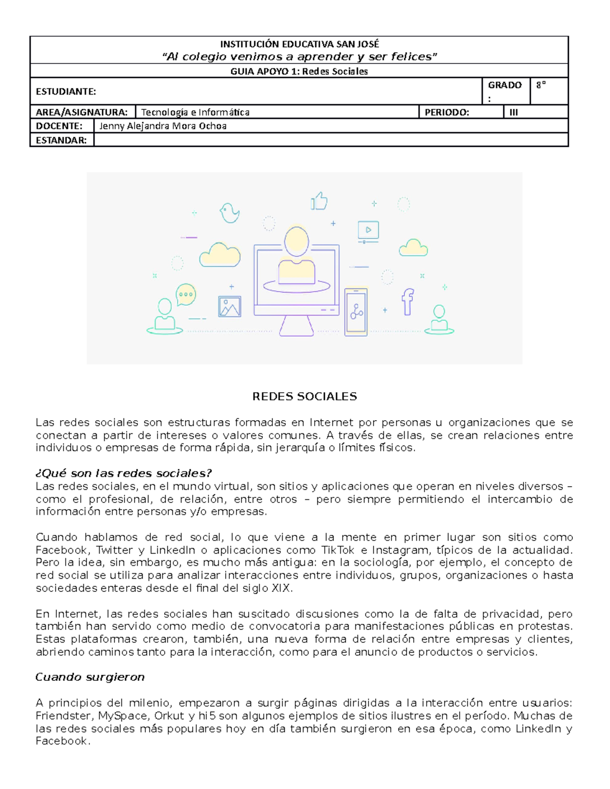 Guía N1 - 8° Redes Sociales - INSTITUCIÓN EDUCATIVA SAN JOSÉ “Al ...