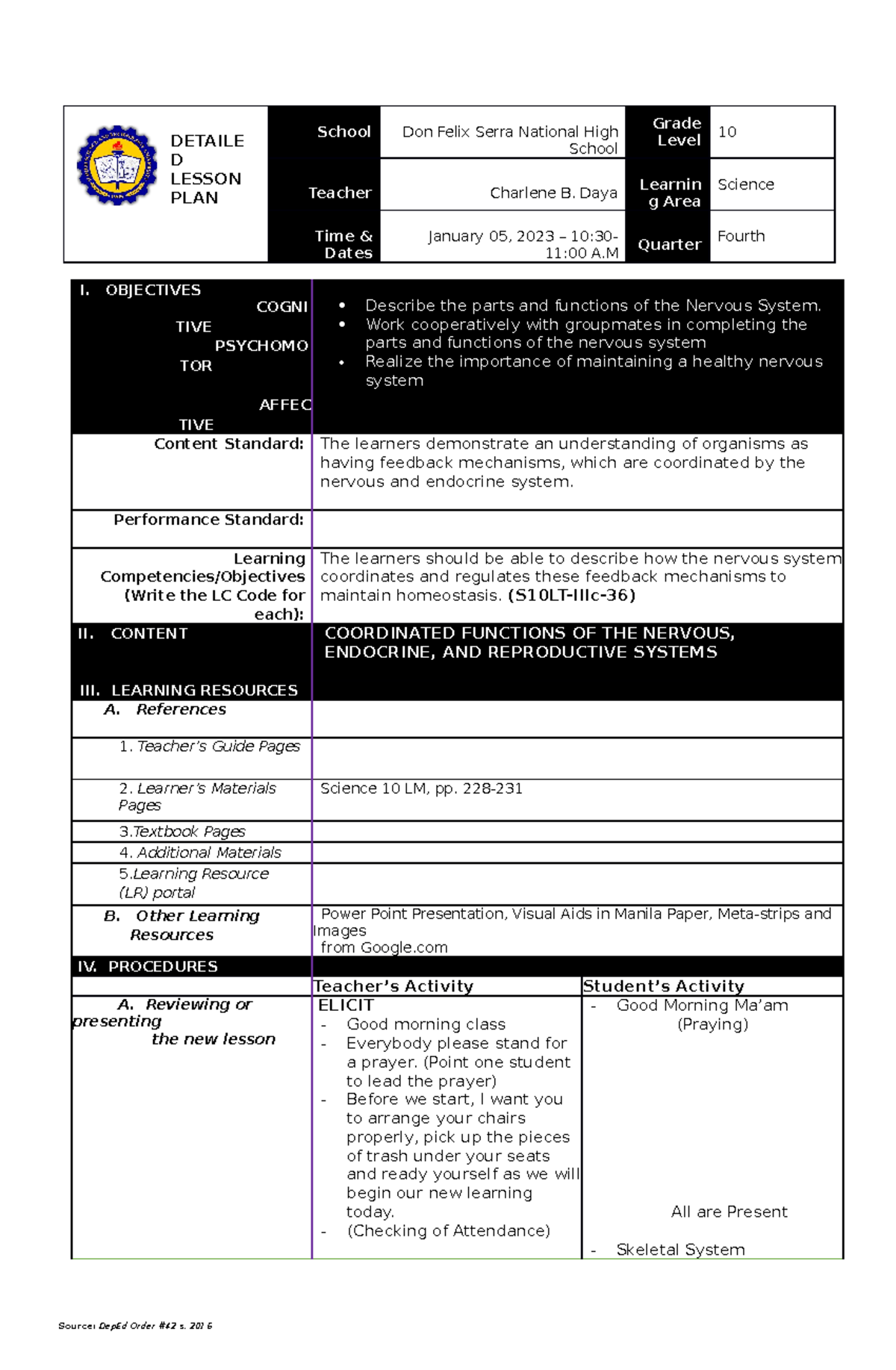 DAYA-Lesson-Plan-for-Student-Teaching-Internship 1 - School Don Felix ...