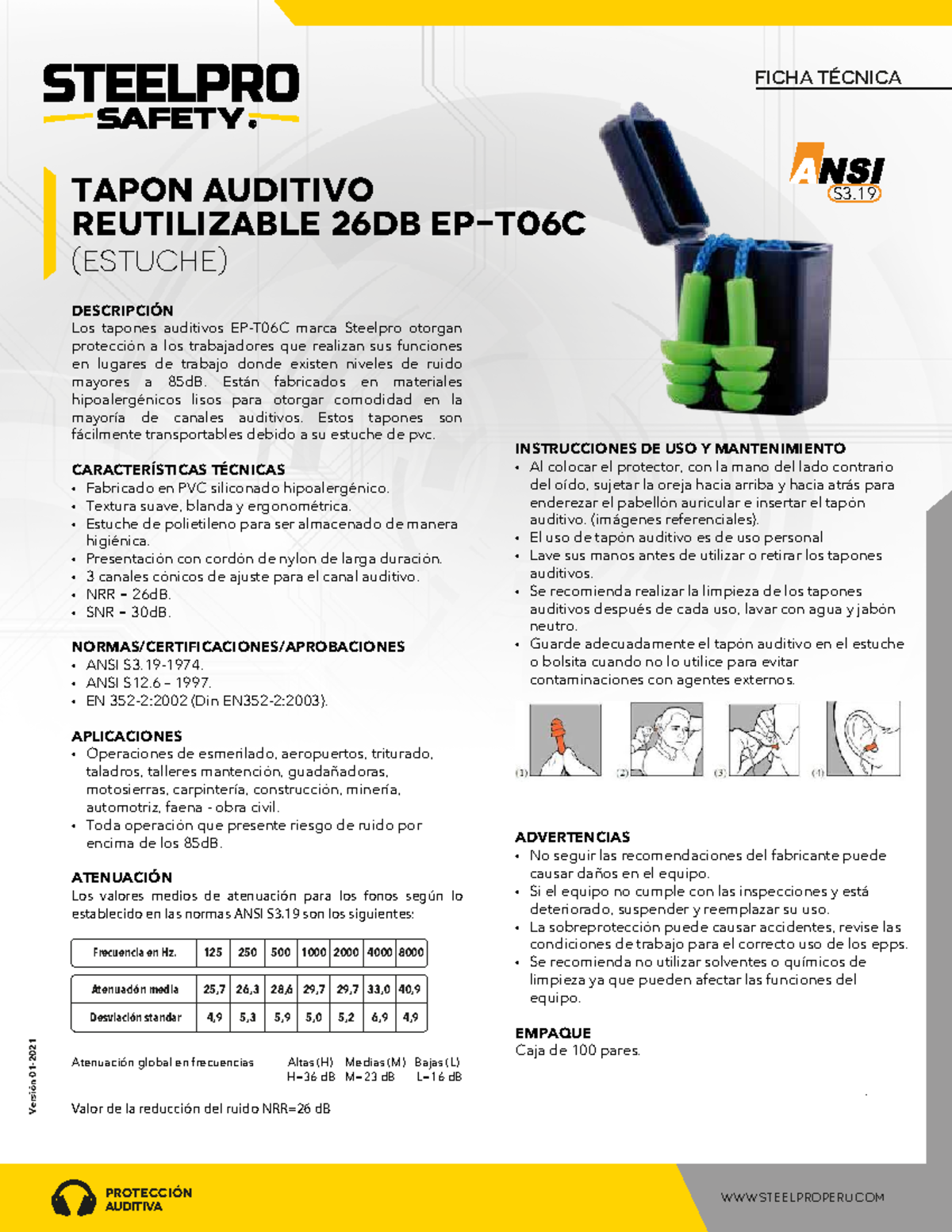 Tapon de oido steelpro - SEGURIDAD - TAPON AUDITIVO REUTILIZABLE 26dB ...