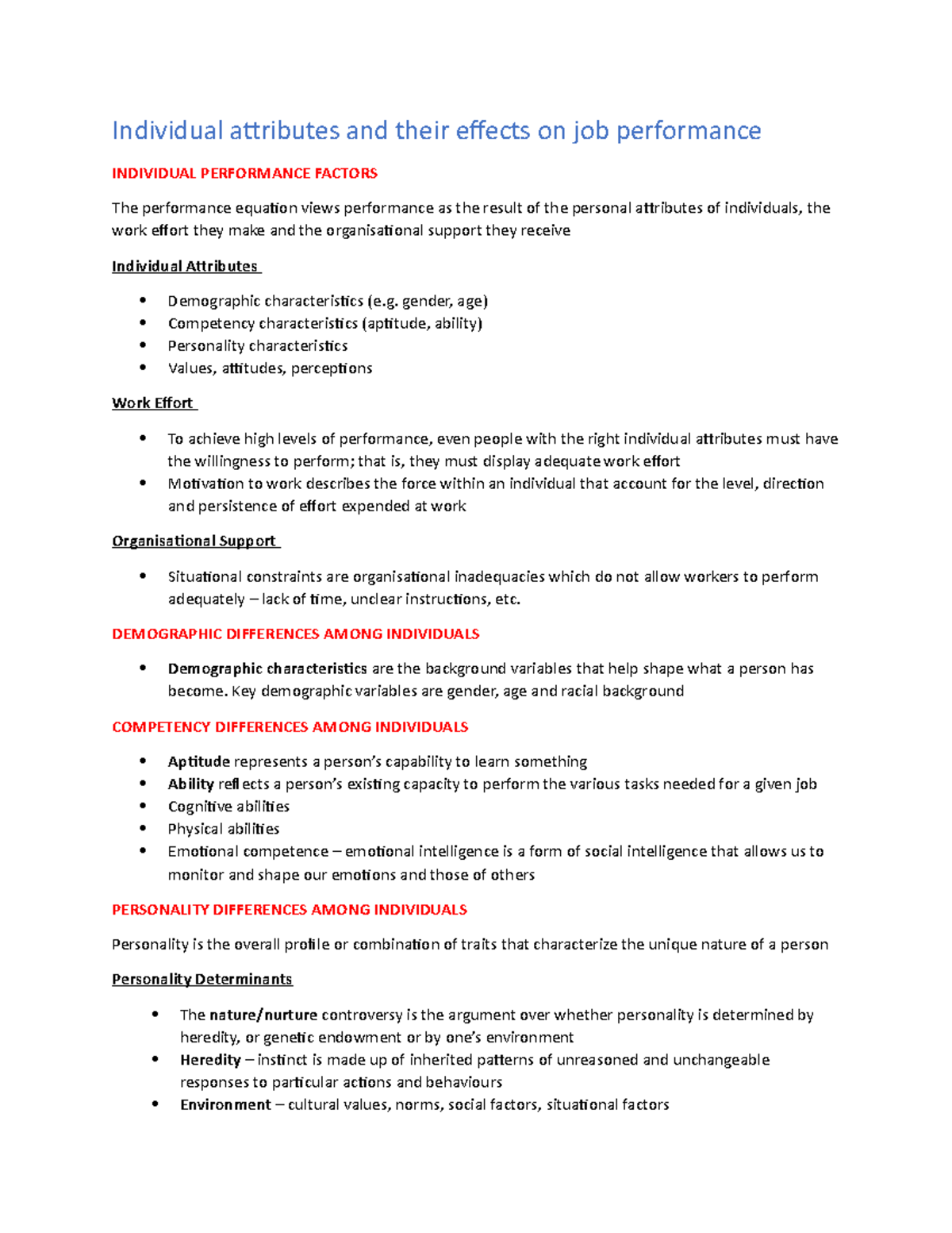 Individual attributes and their effects on job performance - gender ...
