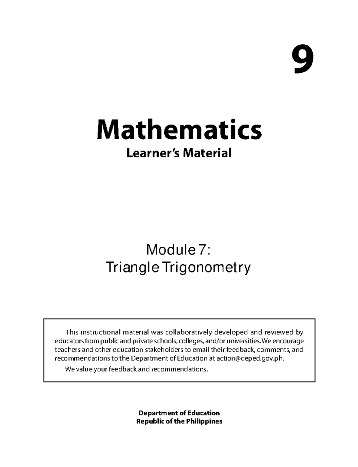 Grade 9 LM Mod 7 Triangle Trigonometry - Mathematics Learner’s Material ...