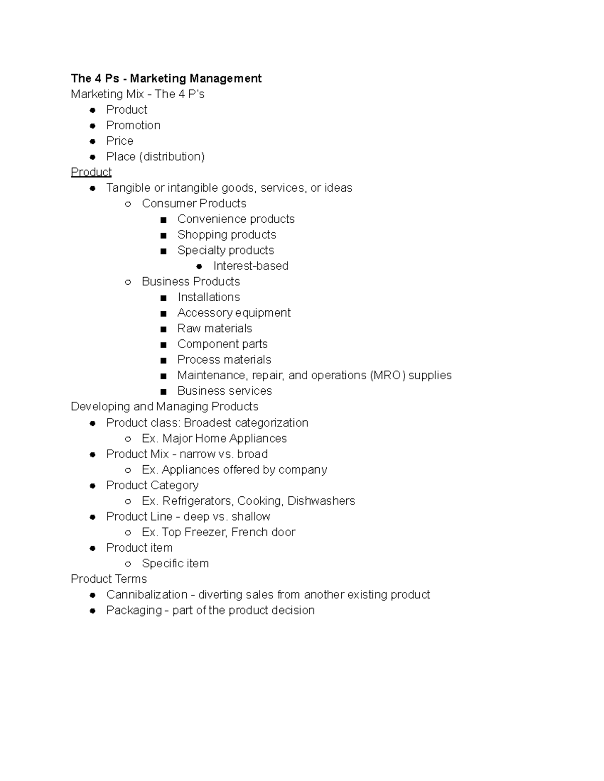 BUS-101 - Chapter 12 - The 4 Ps - Marketing Management Marketing Mix - The 4 P’s Product - Studocu
