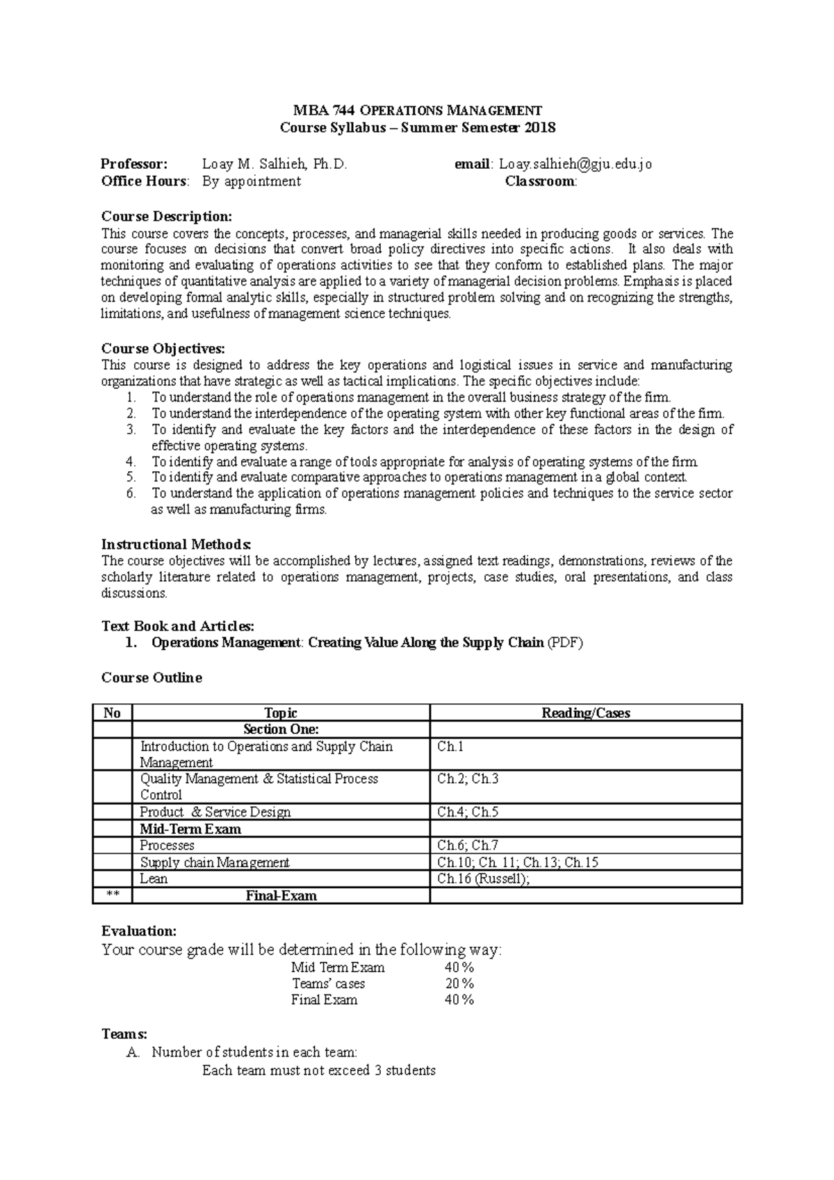 MBA 744 Operations Management Summer-Syllabus-2018 - MBA 744 OPERATIONS ...