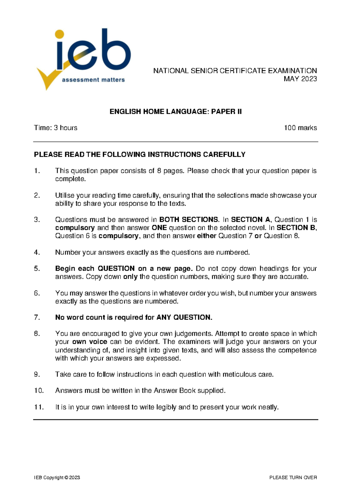 NSC English HL P2 May 2023 - IEB Copyright © 202 3 PLEASE TURN OVER ...