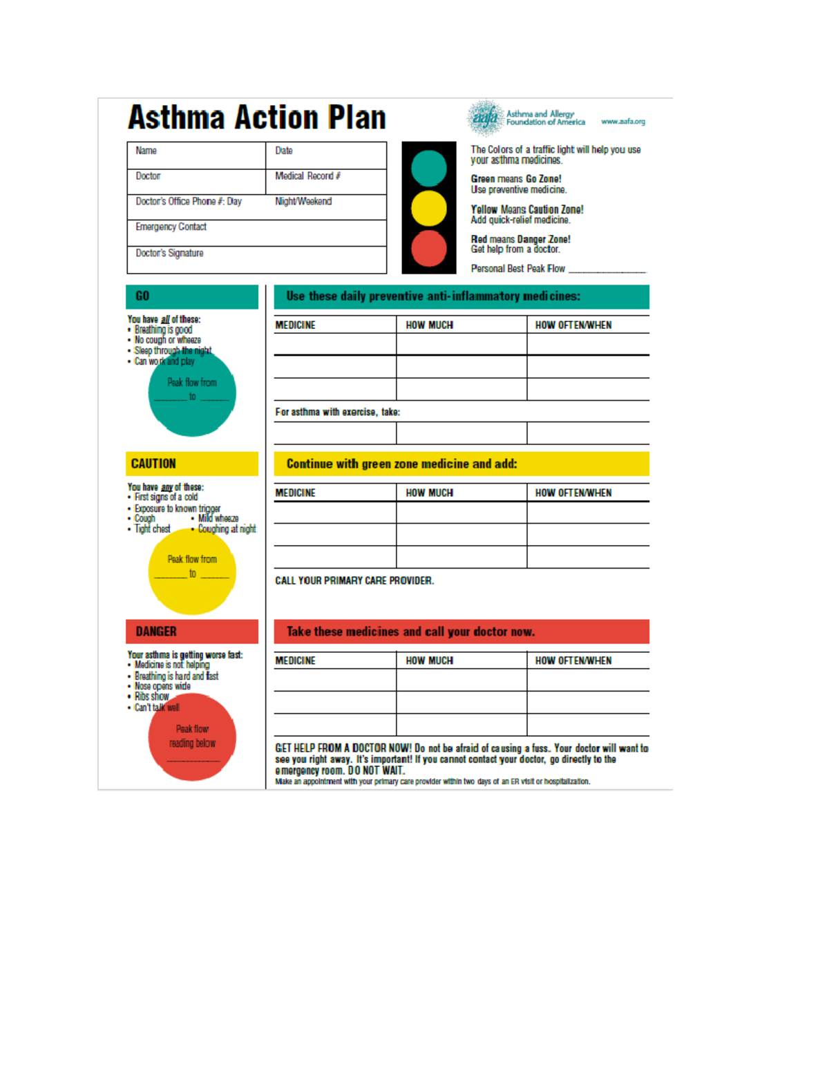 ST 5 Asthma care plan - lecture note - Asthma Action Plan Asthma and ...