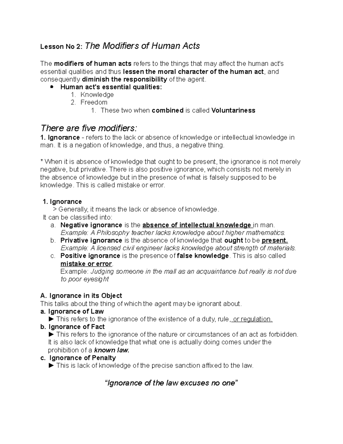 Ethics Lecture Notes 3 PHILO031 Lesson No 2 The Modifiers Of Human Ethics Lecture Notes 3 PHILO031 Lesson No 2 The Modifiers Of Human