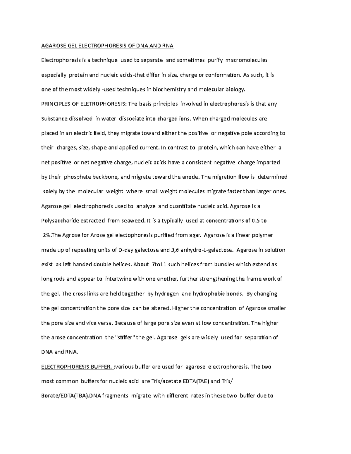 Agarose GEL ELE - Separation of nucleic acid - AGAROSE GEL ...