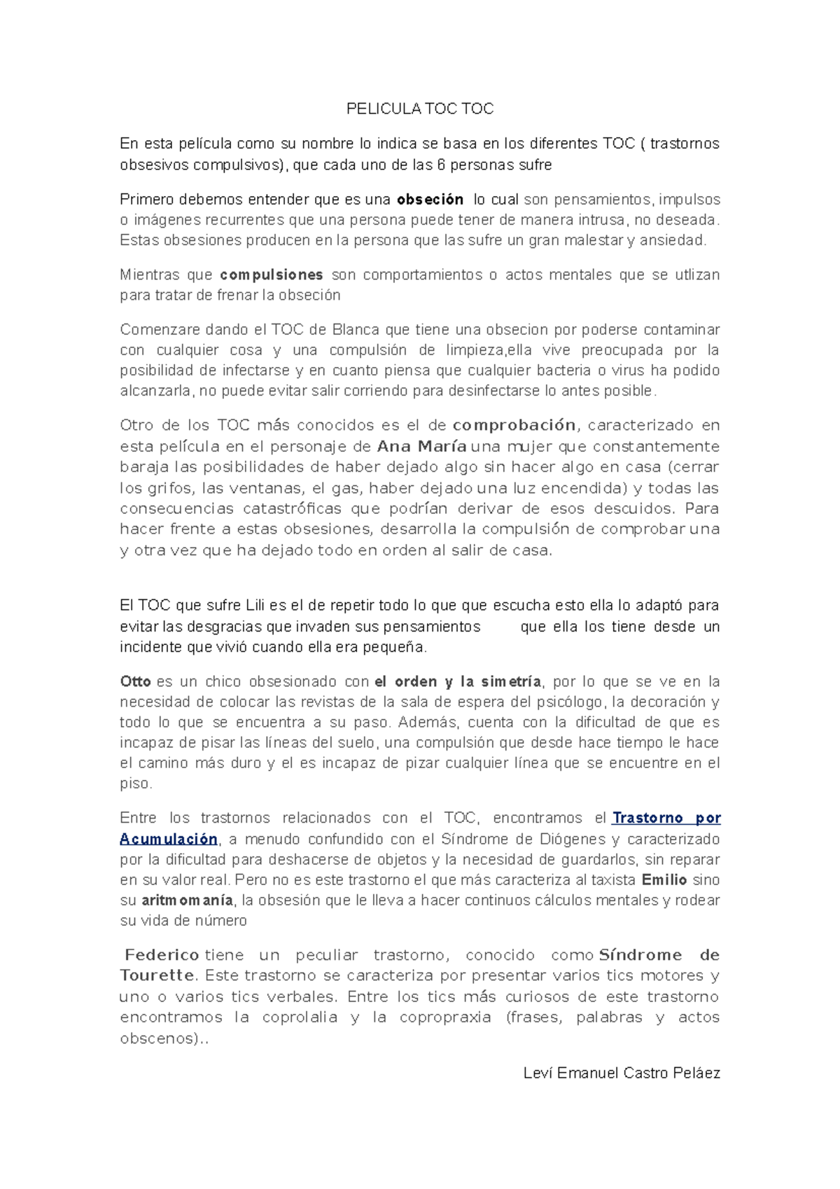 RESUMEN DE LA Pelicula TOC TOC PSICOLOGIA - PELICULA TOC TOC En esta película como su nombre lo ...