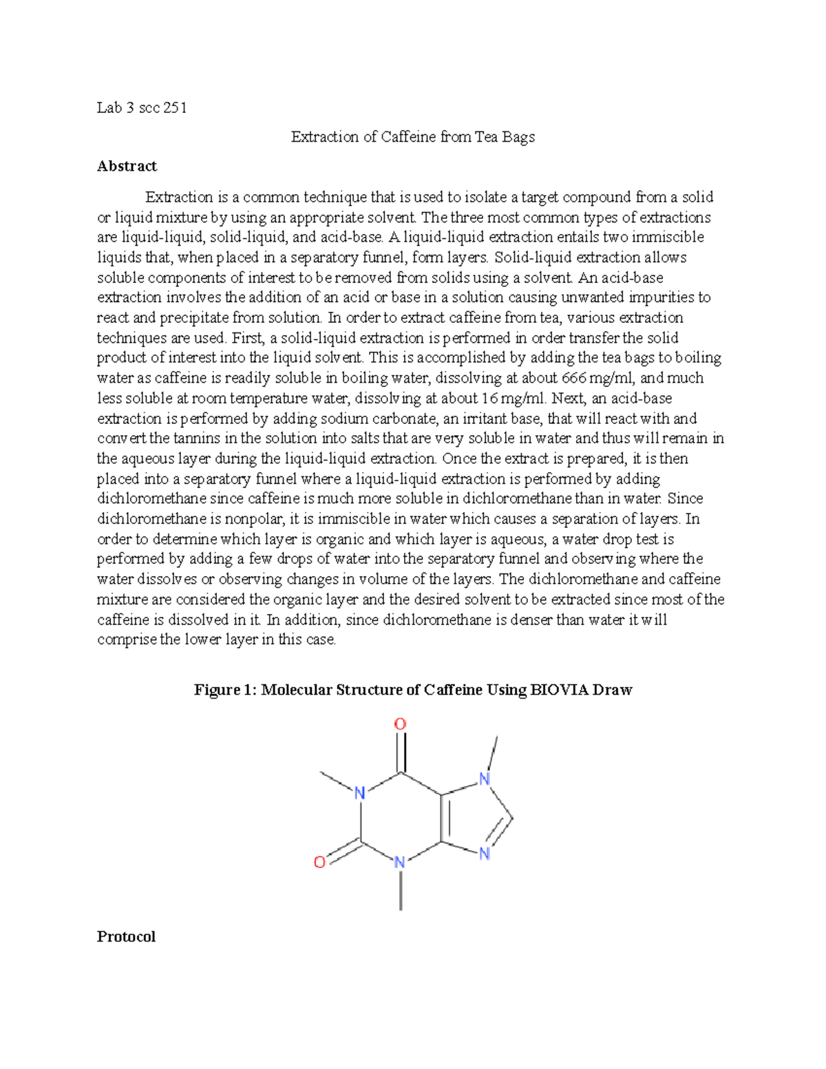 Lab 3 Extraction - Lab 3 scc 251 Extraction of Caffeine from Tea Bags ...