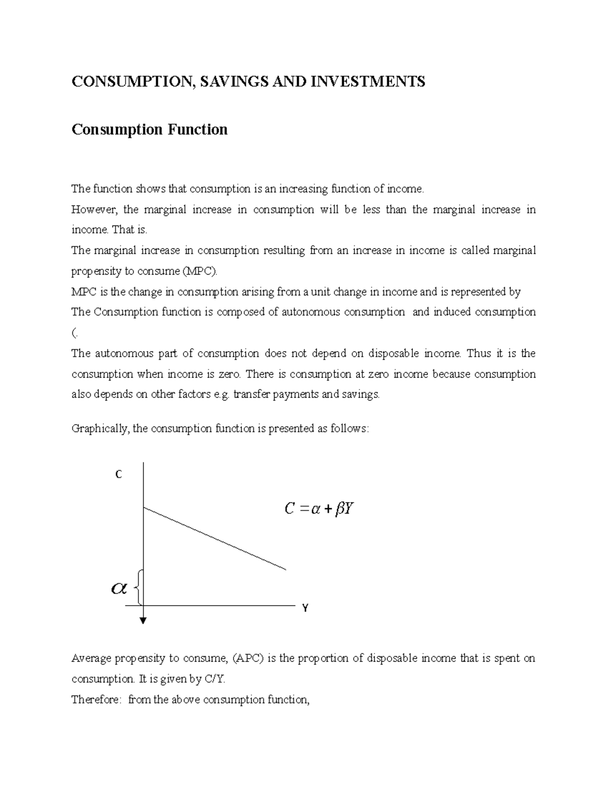 Consumption Spending - Notes - C Y YC CONSUMPTION, SAVINGS AND ...