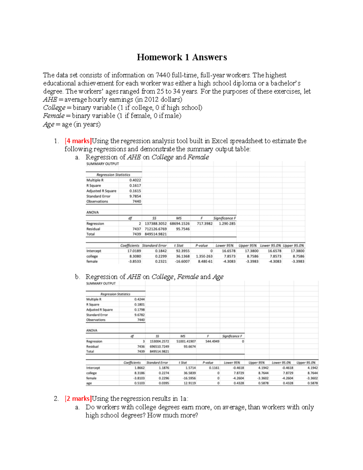 Homework 1 suggested answers - Homework 1 Answers The data set consists of information on 7440 ...