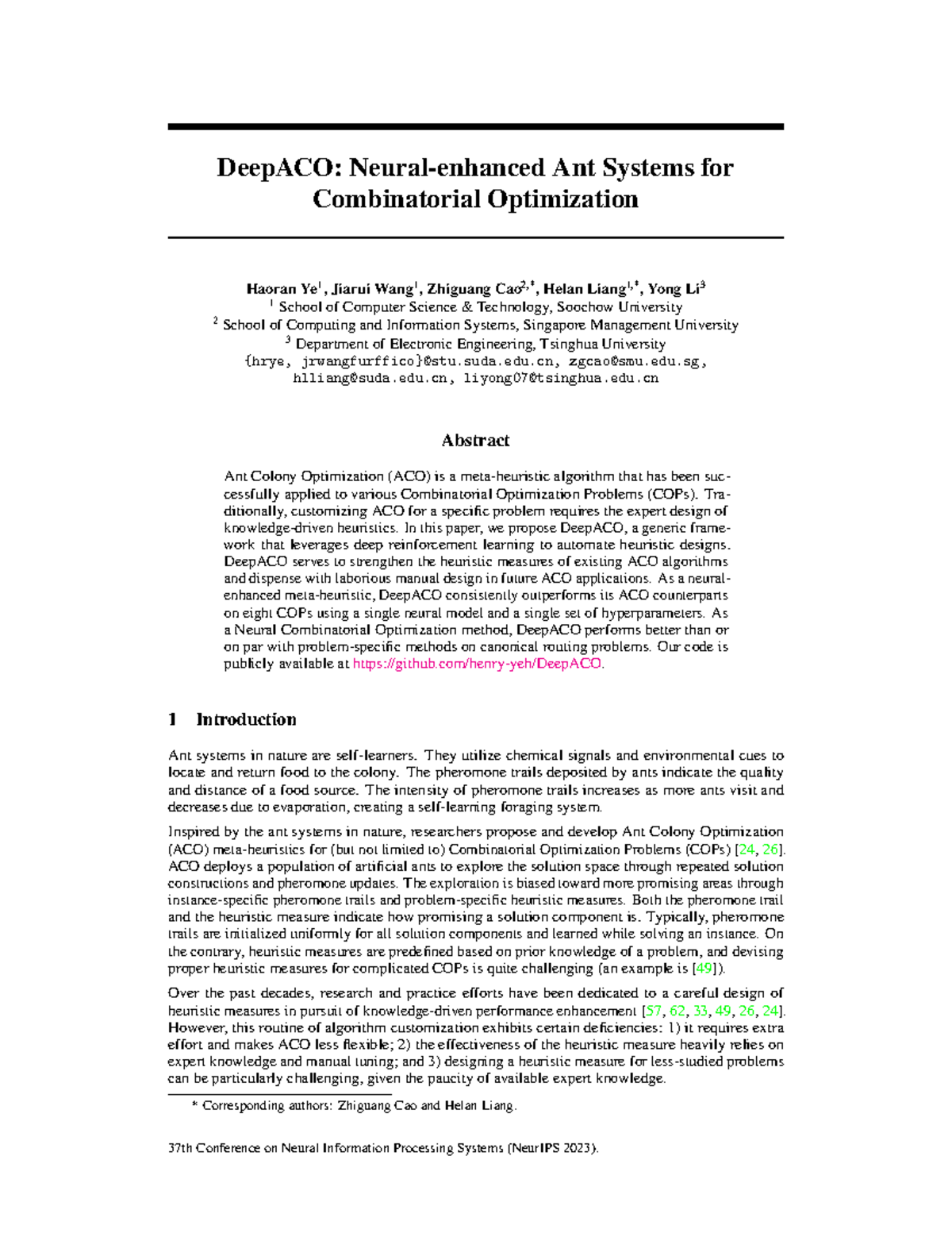ACO - Research paper - DeepACO: Neural-enhanced Ant Systems for ...
