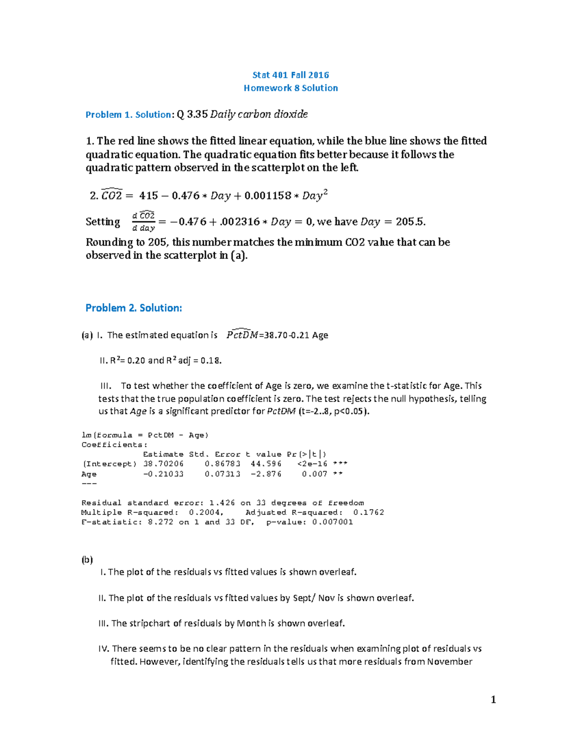 HW8 soln - Homework 8 Solutions - Fall 2016 - Stat 401 Fall 2016 Homework 8 Solution Problem 1 ...