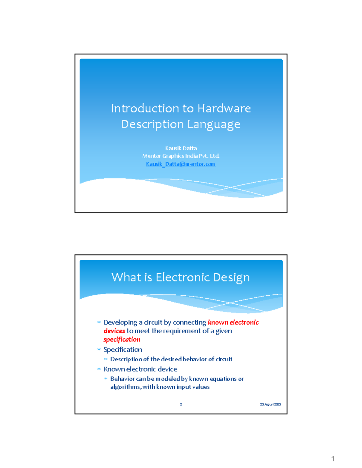 Digital Design Lecture Lecture Introduction To Hardware Description Language Kausik Datta
