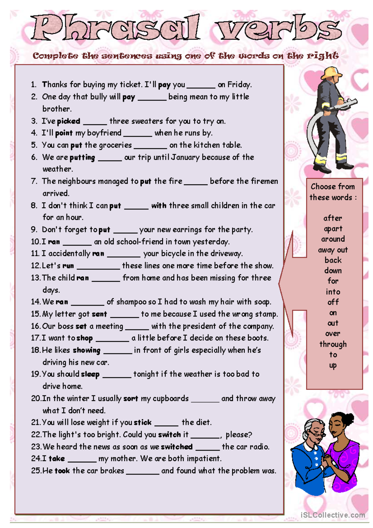 Phrasal Verbs - Complete the sentences using one of the words on the ...
